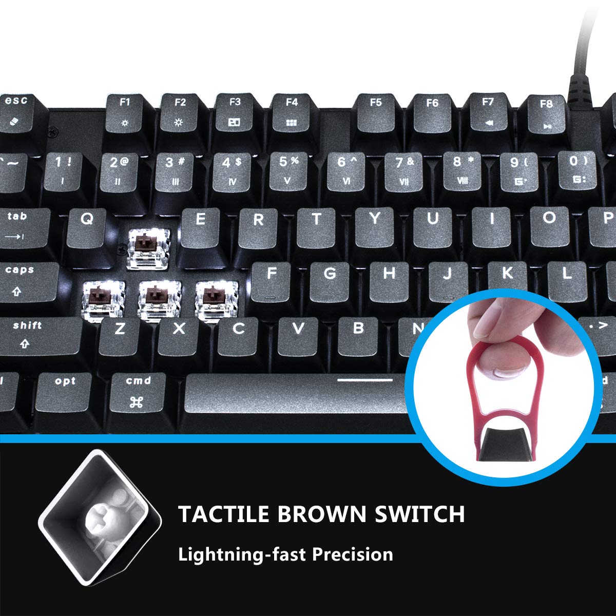 VELOCIFIRE M87 Mac Layout Mechanical Keyboard, 87-Key with Tactile Brown Switch, and LED White Backlit, Compatible with Mac (Black)
