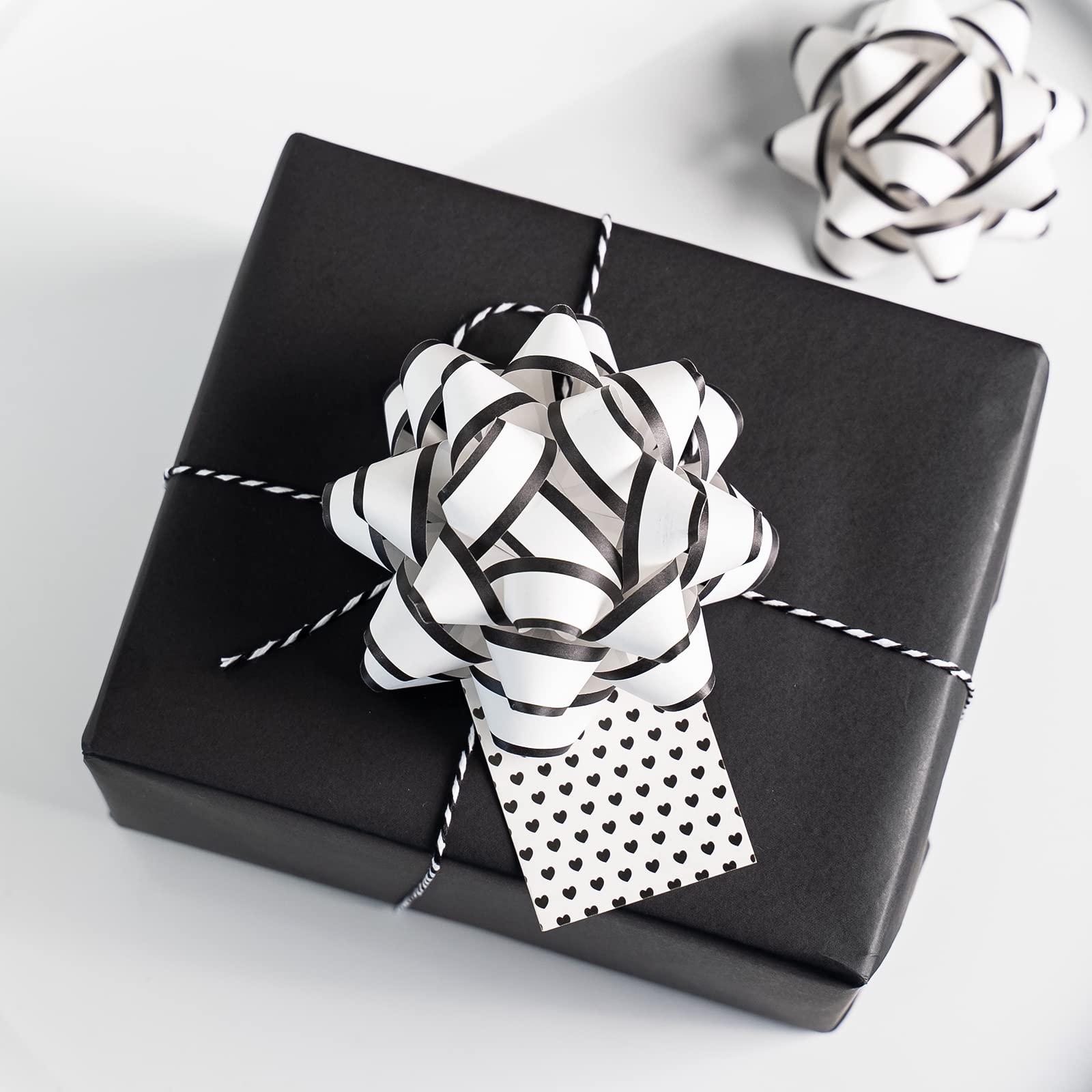 RUSPEPA Paper Christmas Gift Bow Assortment - Black and White Design for Christmas, Holiday, Birthday, Wedding, Baby Shower - Total 14 Bows, 3 Size