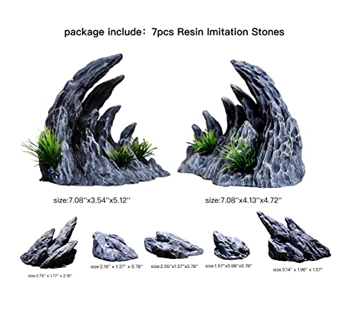 AWXZOM “Soul Valley” Aquarium Ornaments 2~5 Gallon Aquarium Decoration Model Kits, Include 7 pcs Resin Imitation Stone