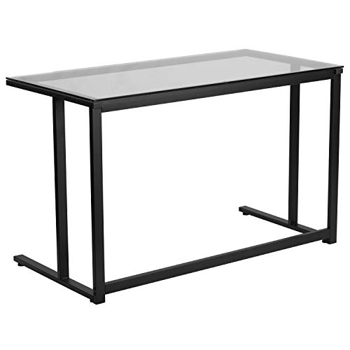 Flash Furniture Singleton Glass Desk with Black Pedestal Metal Frame