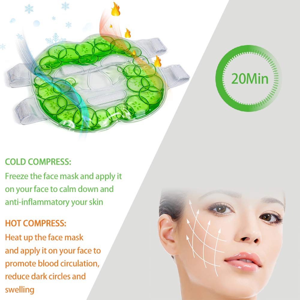 Face Ice Gel Pack with Wrap - Reusable Hot Cold Compress for Skin Care, Puffiness Eyes, Swollen Face, Cold Face Mask Gel Pack Pain Relief for Migraines, Injuries, Inflammation, Sinus Headaches, Stress