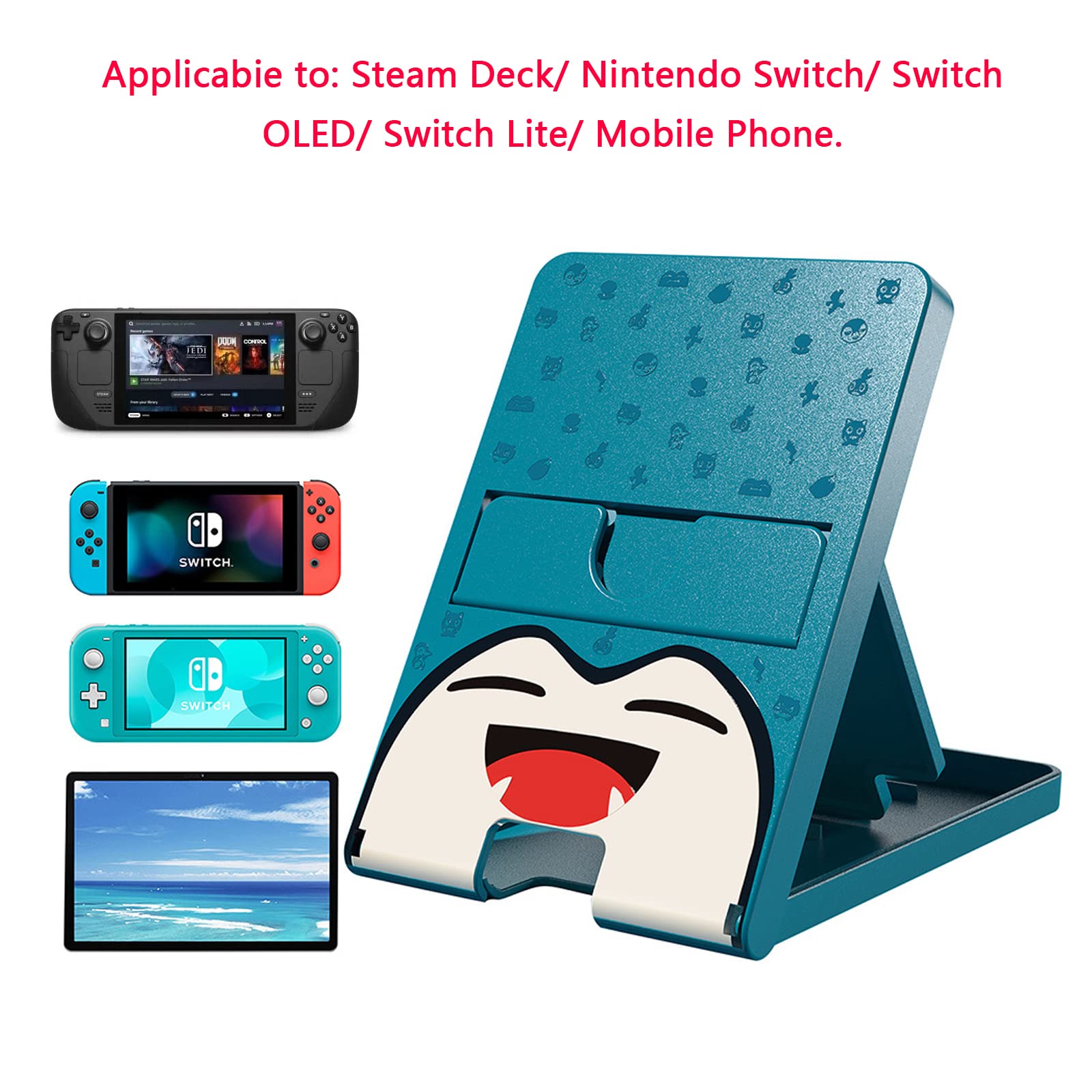 Busjoy Stand for Nintendo Switch, Switch OLED, Steam Deck, Switch Lite, Animal Crossing Angle Adjustable Swicth Holder, Portable Foldable Compact Non-Slip Bracket - Blue