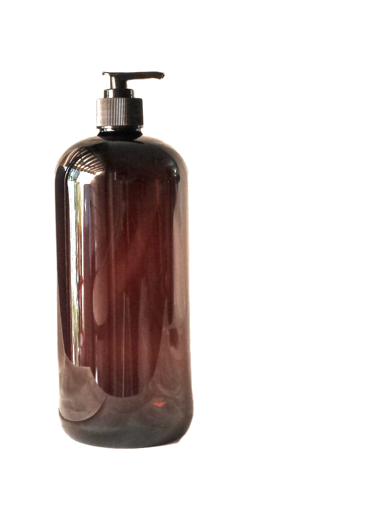 32 oz Amber Plastic PET Plastic Bottle with Black Hand Lotion Pump and Kraft Labels (3)