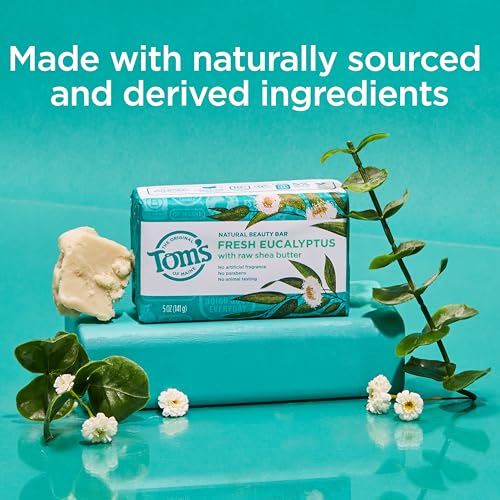 Tom's of Maine Natural Beauty Bar Soap With Raw Shea Butter, Fresh Eucalyptus, 5 oz. 6-Pack (Packaging May Vary)