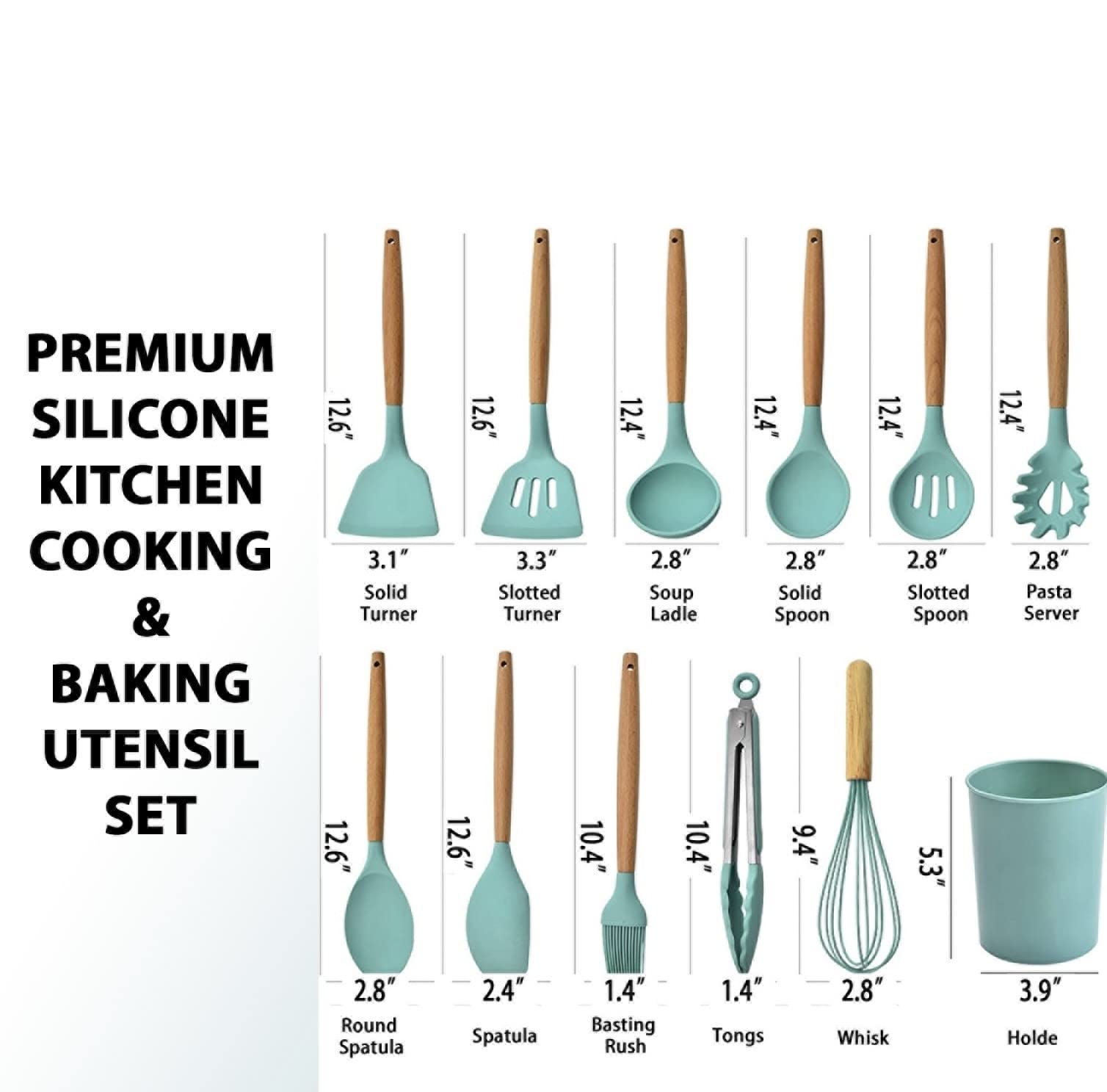 33 pieces.β Kitchen Utensils Set for cooking. Comes with 5 kitchen cleaning cloths, Utensil set with holder, spatula, so gadgets, silicone kitchen utensils wood handle.