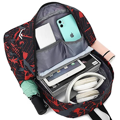 Bluboon Preschool Backpack Kids Boy Kindergarten Backpack With Lunch Box School Book Bags for Elementary Primary Schooler(Red Cool Boy
