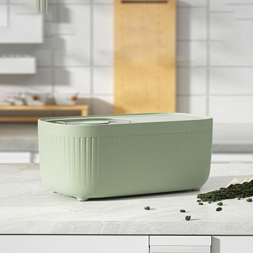 Airtight Rice Dispenser - Cover Rice Bucket for Cereal Grain Flour Rice Beans CountertopLarge Rice Storage Container with Lid, Proof Household Cereal Dispenser Bucket, Sealed Grain Container Storage for Kitchen (Green)
