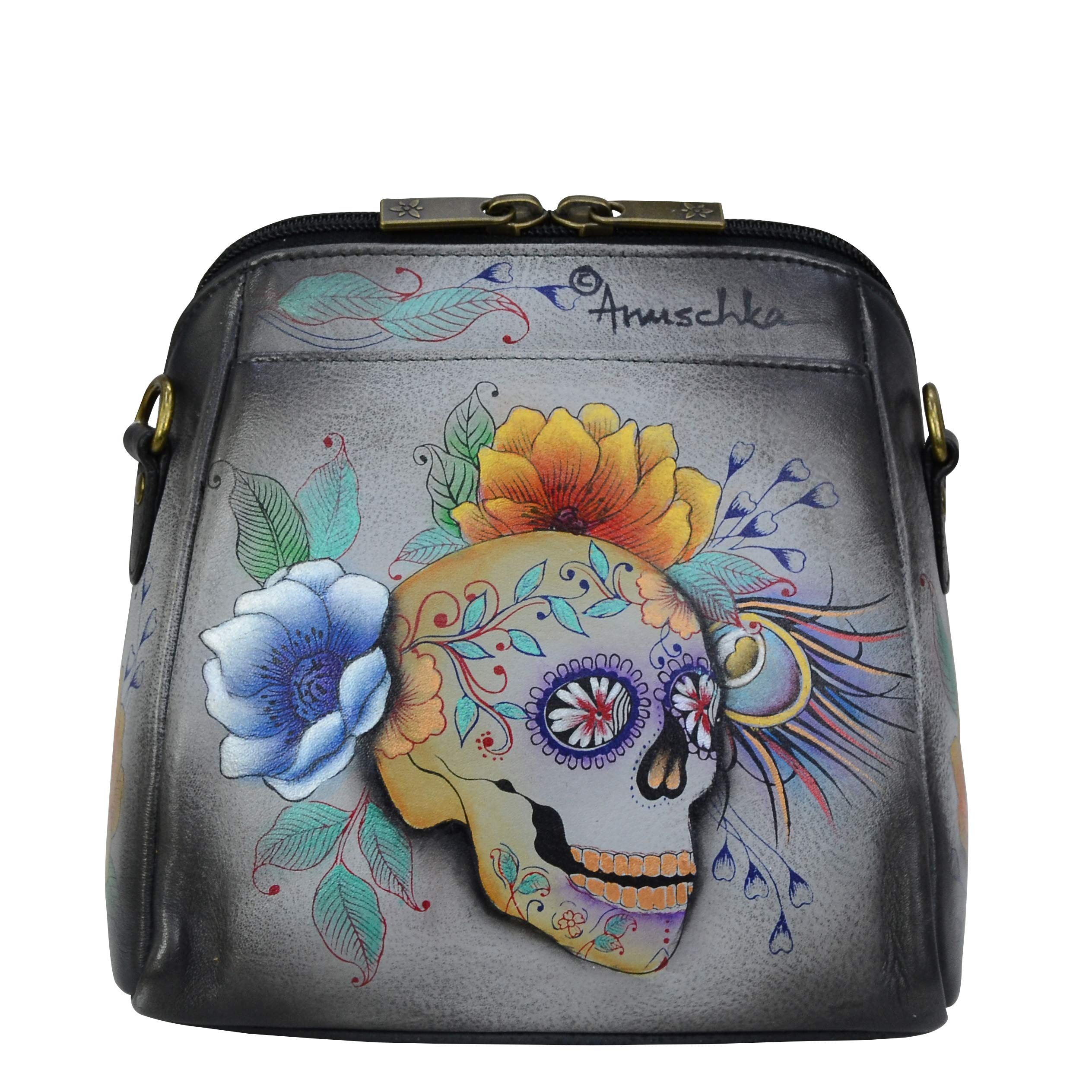 Anuschka Women’s Genuine Leather Zip Around Travel Organizer - Hand Painted Exterior - Calaveras de Azúcar