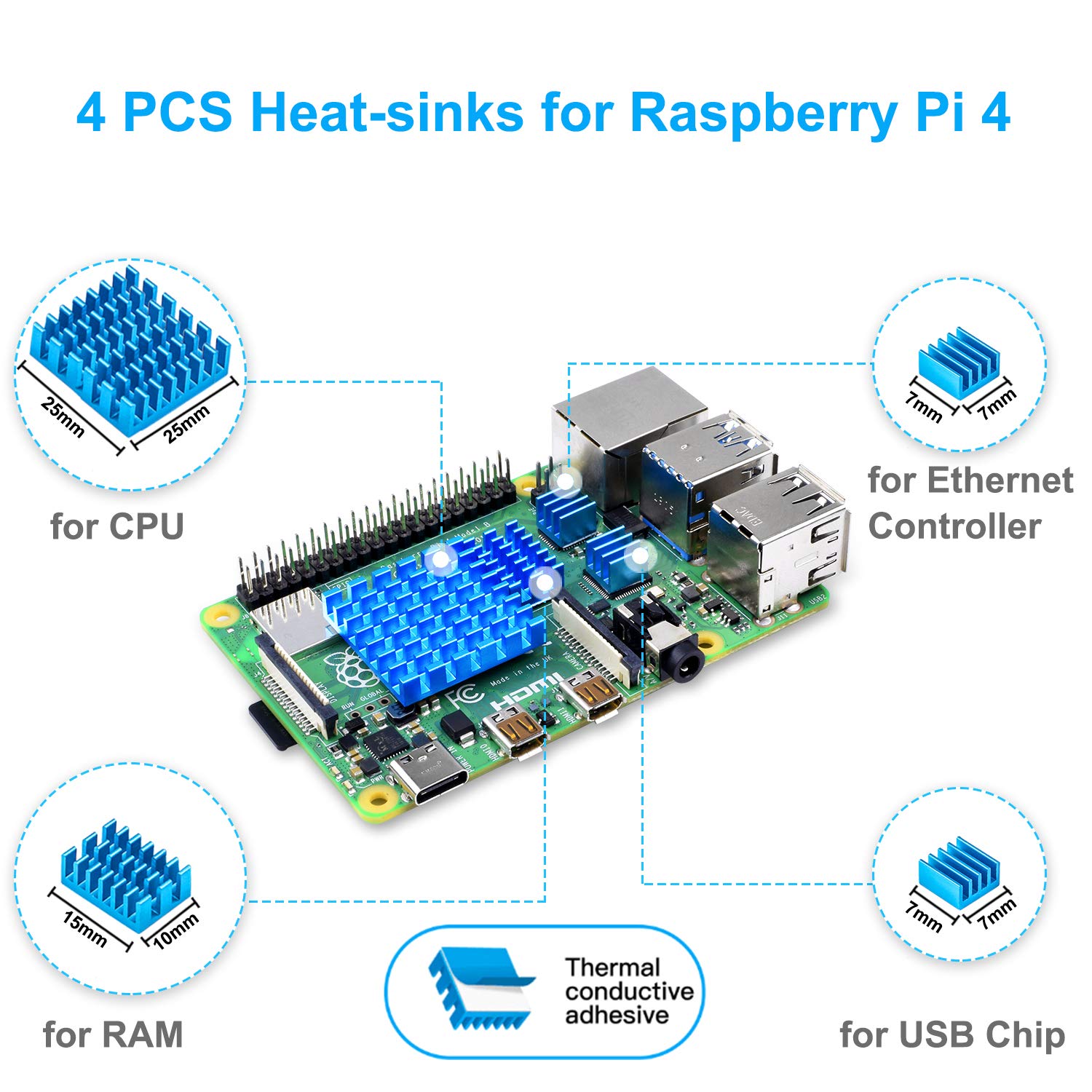 Miuzei Pi 4 B+ Case with Fan Cooling Pi 4B Case with 5V 3A USB-C Power Supply 4Pcs Heat-Sinks