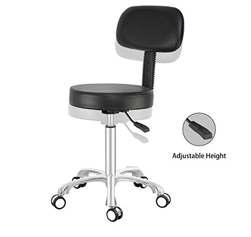 Antlu Rolling Stool Drafting Chair for Garage Shop Workbench Kitchen Medical Salon,Swivel Adjustable Stool with Wheels and Back Support (Black, Without Foot Ring)