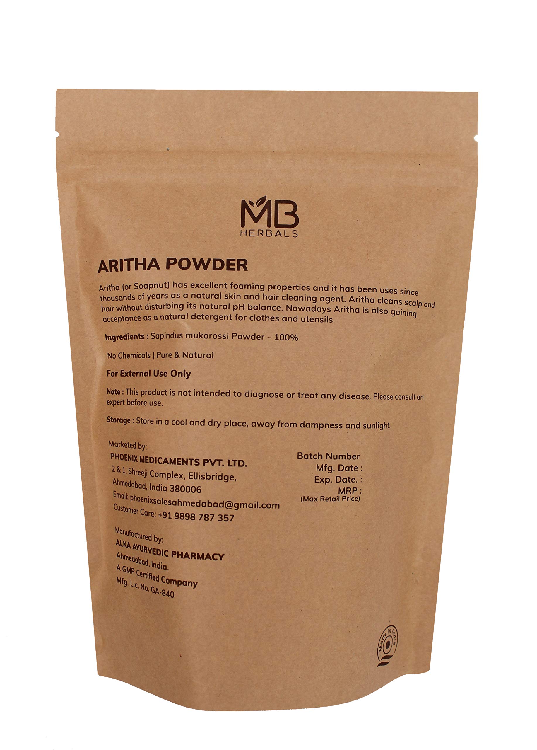 MB Herbals Aritha Powder 100g | 3.5 oz | 100% Pure & Organically Grown (Wild-crafted) Soap Nut Powder | Natural Hair Shampoo & Conditioner | Sapindus mukorossi