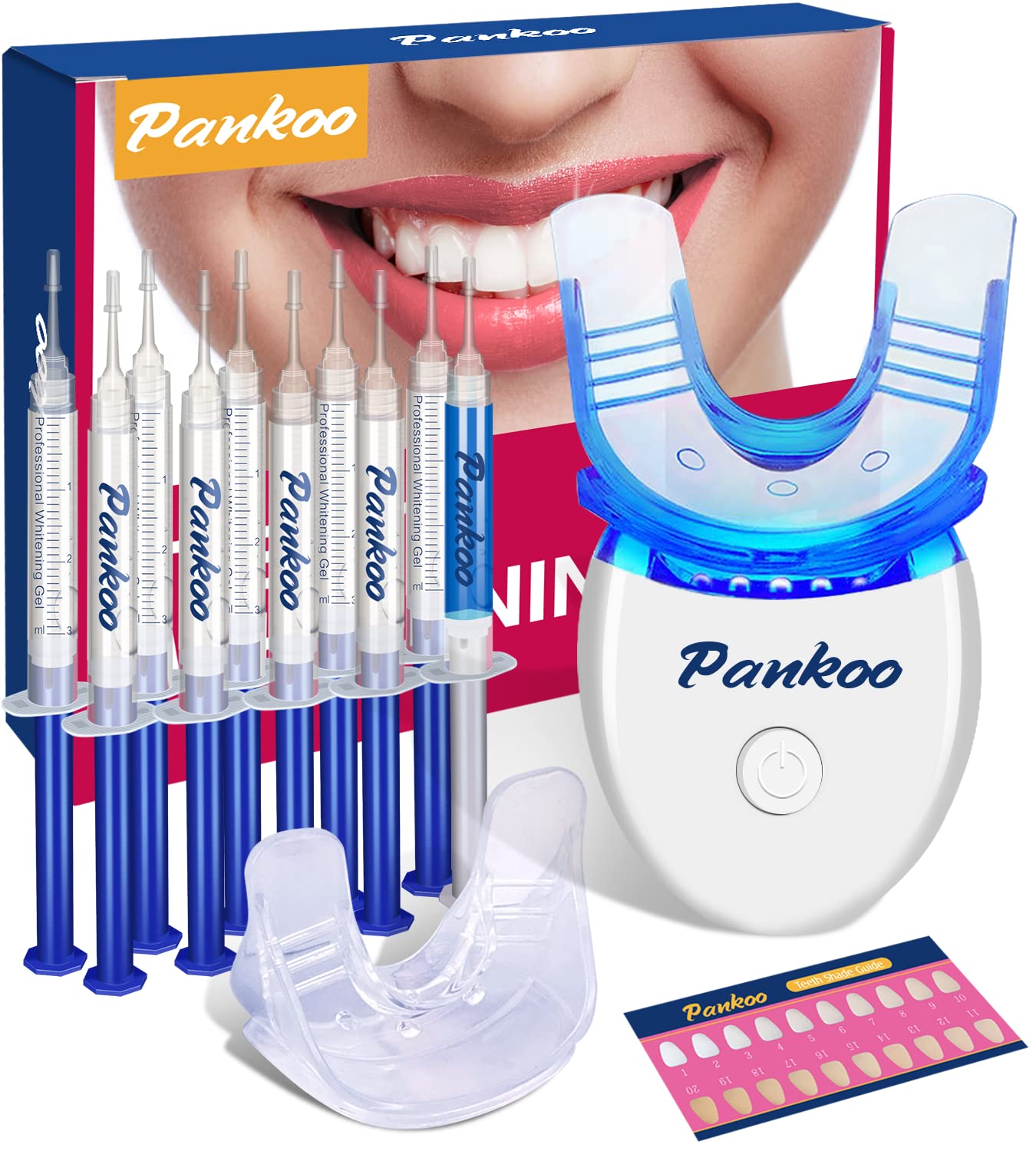 Teeth Whitening Kit with LED Light at Home for Sensitive Teeth,Professional Tooth Whitener with 2xDouble-Sided Silicone Mouth Tray,10xTeeth Whitening Gel,Safely and Effectively Whitens in 18 Mins