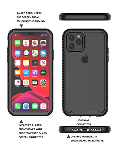 Njjex Case For iPhone 11 Pro MAX, For iPhone 11 Pro Max Case 6.5" W/[Tempered Glass Screen Protector], [Npatt] Hybrid Impact Clear Back Soft TPU Bumper Armor Rugged Shockproof Slim Phone Cover [Black]