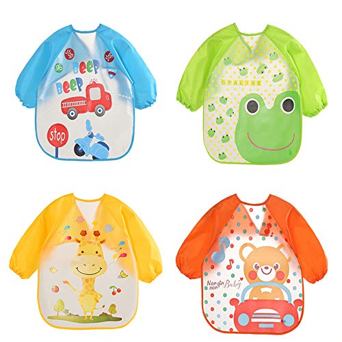 HAIMOBURG 4 Pcs Long Sleeved Baby Bibs Waterproof Sleeved Bib 9-36 Monts