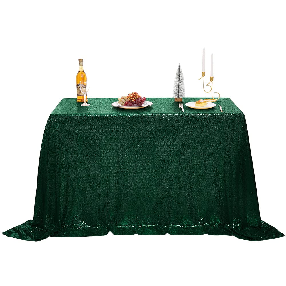 nanbowang Dark Green Sequin Tablecloth Glitter Sparkly Iridescent Shimmer for Rectangle Table Cloth 50 X 50 Table Covers Decorations for Birthday Party Supplies Event Wedding Table Skirt Decor