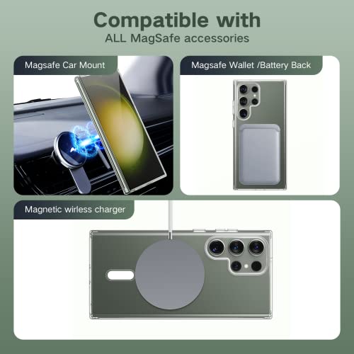 ANNGELAS Magnetic Phone Case Compatible with Samsung Galaxy S23 Ultra β Shockproof Clear Cell Phone Case Works with Wireless Charging, MagSafe Card Wallet β Sleek Protective Case β Mag Safe Case