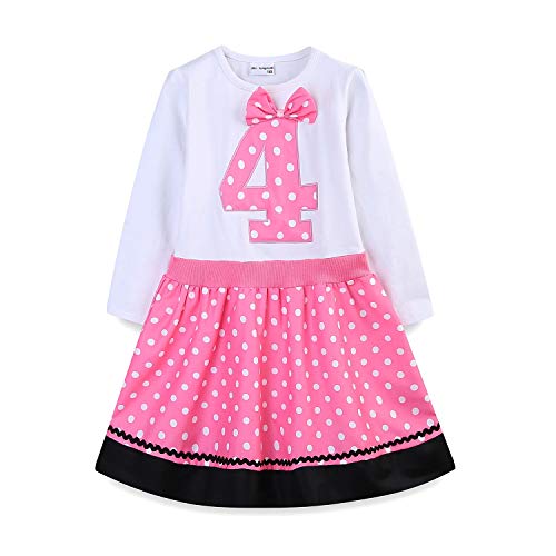 Mud Kingdom 4 Year Old Birthday Dress Girl Cute 4 Long Sleeve Pink
