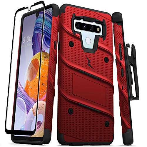 ZIZO Bolt Series for LG Stylo 6 Case with Screen Protector Kickstand Holster Lanyard - Red & Black