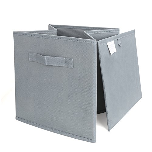 EZOWare Set of 12 Foldable Basket Bin Collapsible Storage Cube For Nursery, Kids Toys Organizer, Shelf Cabinet - (White + Gray)
