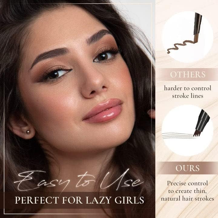 2PCS Eyebrow Pen,4-Tip Microblade Brow Pen,4 Tip Microblade Brow Pen Waterproof,Fine-Stroke,Long Lasting,Waterproof and Smudge-Proof (Black+Dark Brown)