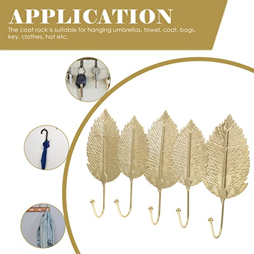 Alipis Leaves Iron Hooks Wall Hanging Hook Decorative Wall Hooks Key Holder Gold Single Prong Coat Hanger for Clothes Hat Jacket Towel