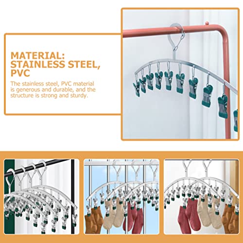 Alipis Metal Hangers Laundry Drying Rack Stainless Steel Sock Dryer Hanger with 10 Clips Windproof Underwear Drip Hangers for Baby Clothes Bras Hat Towels Diapers Hat Hanger(Hook Style Random)