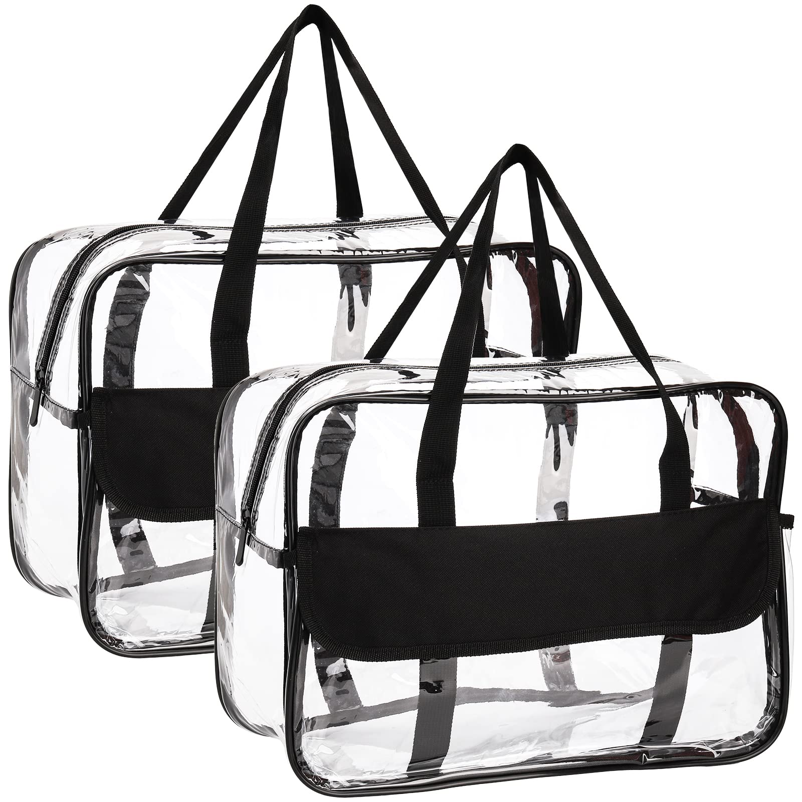 Peohud 2 Pack Clear Tote Bag Stadium Approved, Large Clear Cosmetics Bag, Transparent Waterproof Bag for Travel Gym Beach, PVC Storage Bags With Zipper and Handle, 15 x 12 x 5.7 Inches