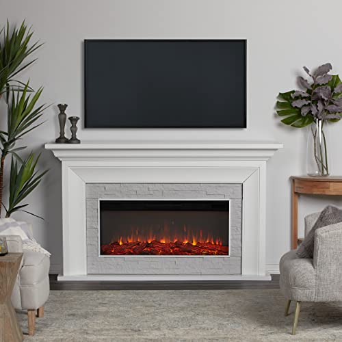 69" Landscape Electric Fireplace in White Classic Manufactured Wood Adjustable Thermostat