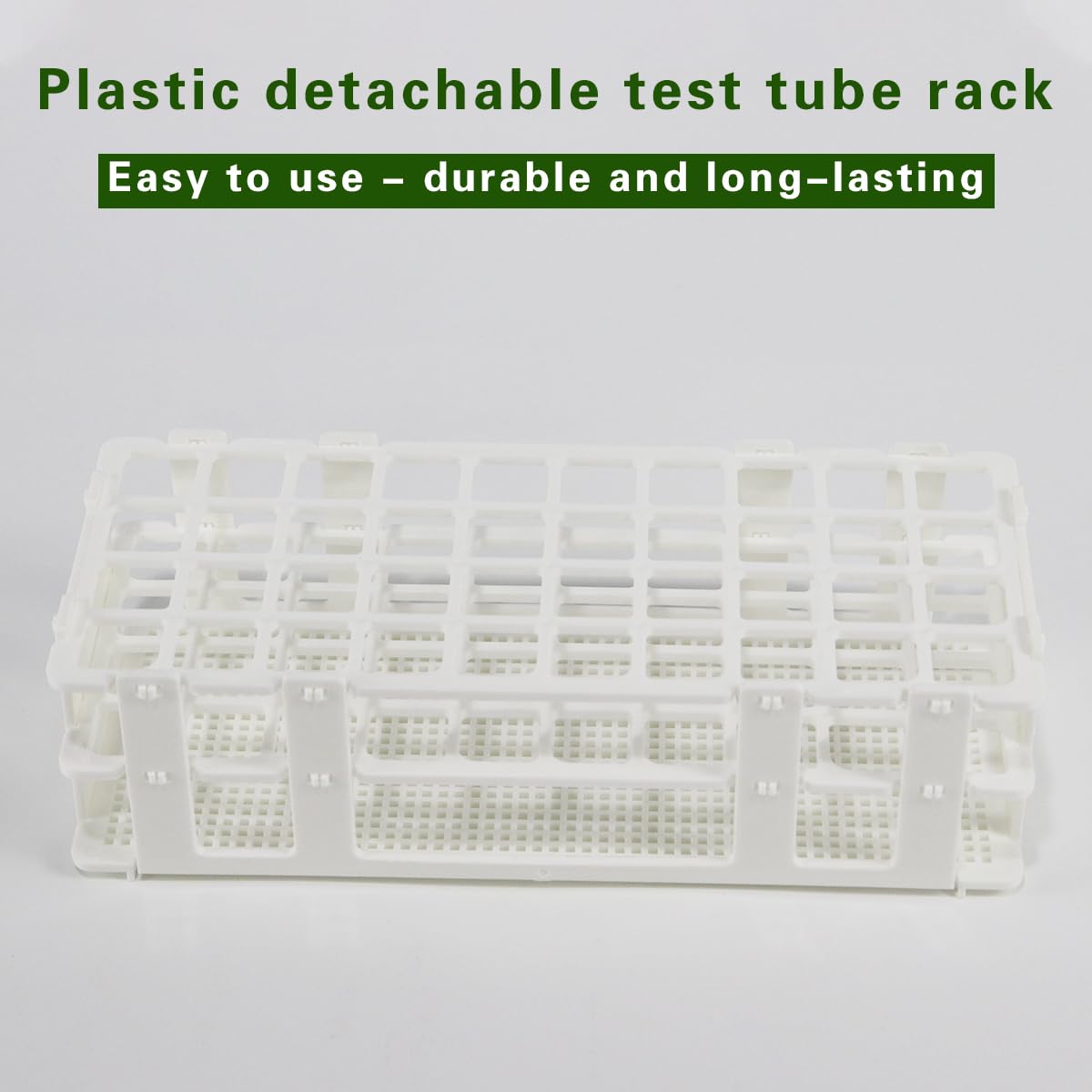 BIPEE Plastic Test Tube Rack, 40 Holes,Test Tube Holder for 20 mm Test Tubes, White vial holder, Detachable test tube holder rack (1pcs,40 Holes)