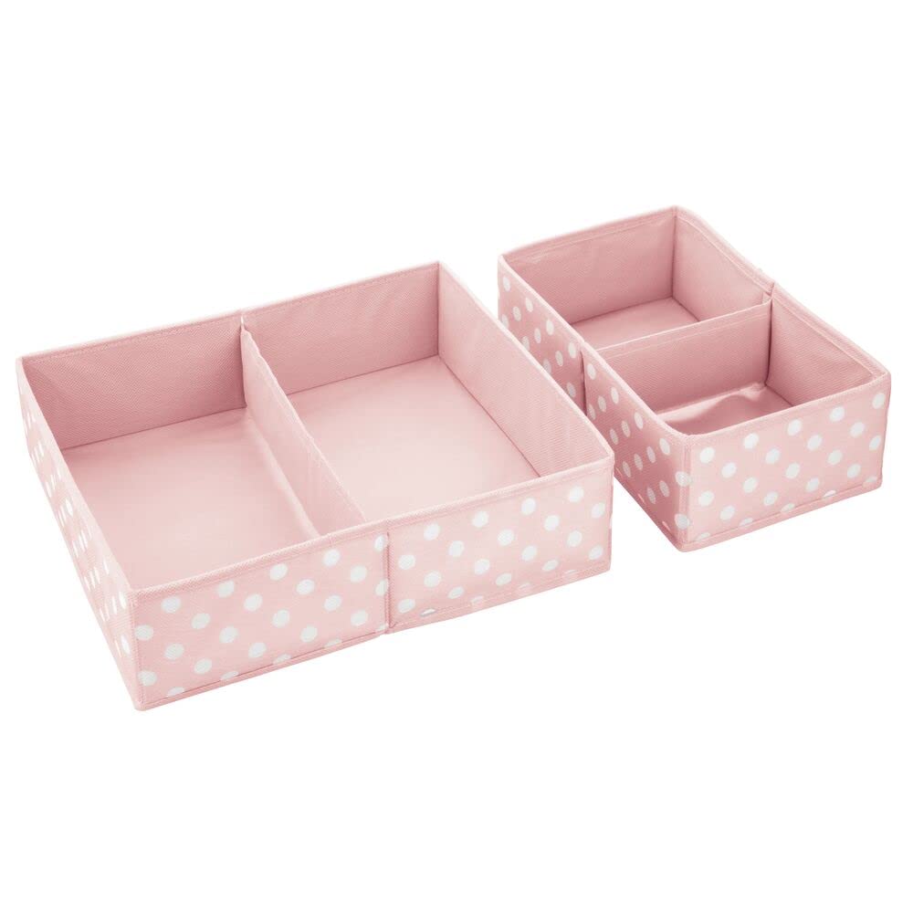 mDesign Soft Fabric Dresser Drawer and Closet Storage Organizer for Child/Kids Room, Nursery - Divided 2 Compartment Organizer - Fun Polka Dot Print, Set of 4 - Pink with White Dots