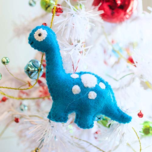 Blue Dinosaur Brachiosaurus Felt Wool Handmade Christmas Ornament