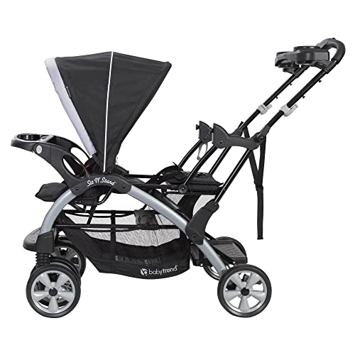 Baby Trend Sit N Stand Easy Fold Travel Double Baby Stroller and Single Infant Car Seat Travel System with Safety Harnesses and Cover, Stormy