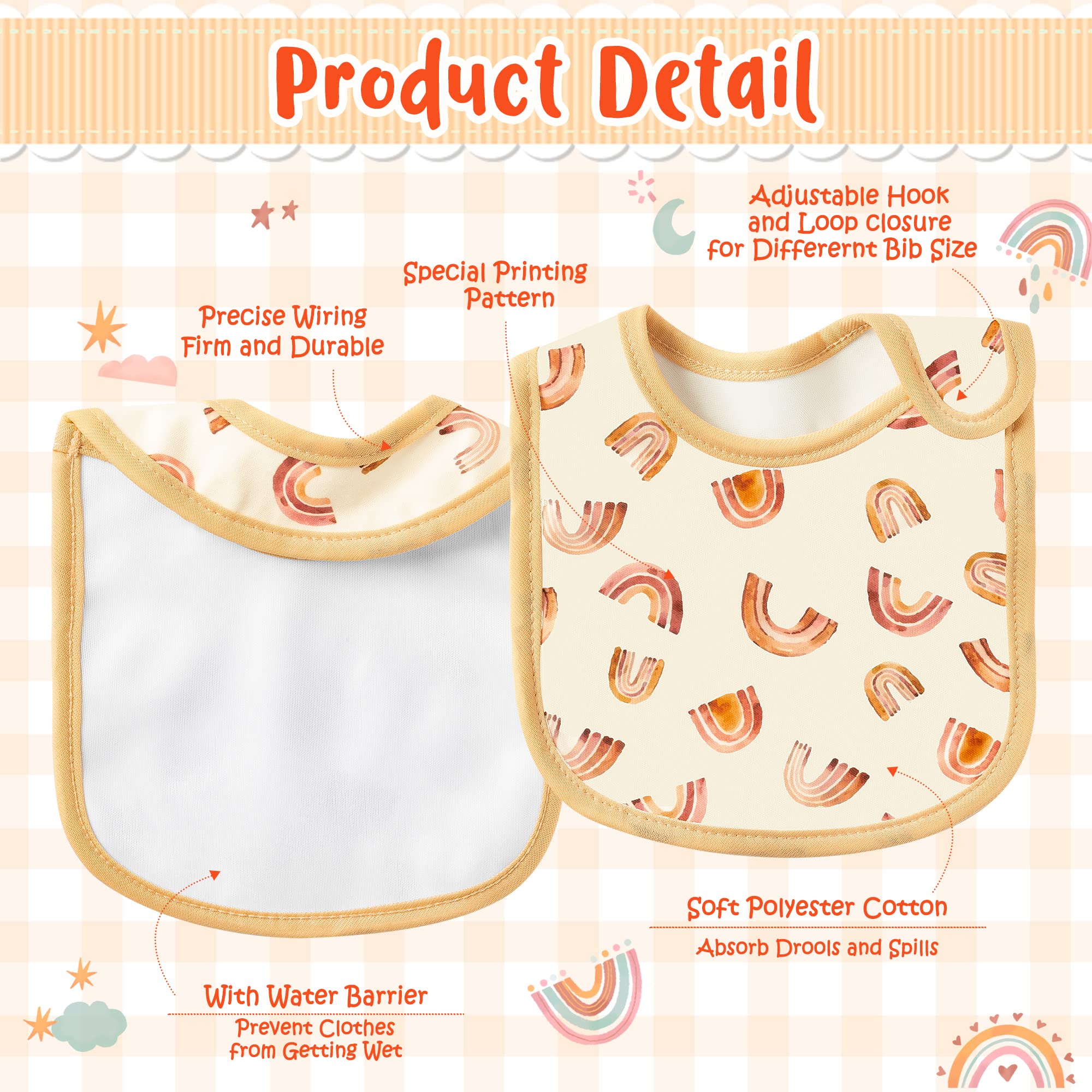 2ooya 7Pcs Cotton Waterproof Baby Bibs Adjustable Hook Loop Closure Baby Bib with Rainbow Pattern Unisex Newborn Baby Food Bib for Drooling Feeding Eating Teething Keepsake Gift for Baby, 6-12 Months