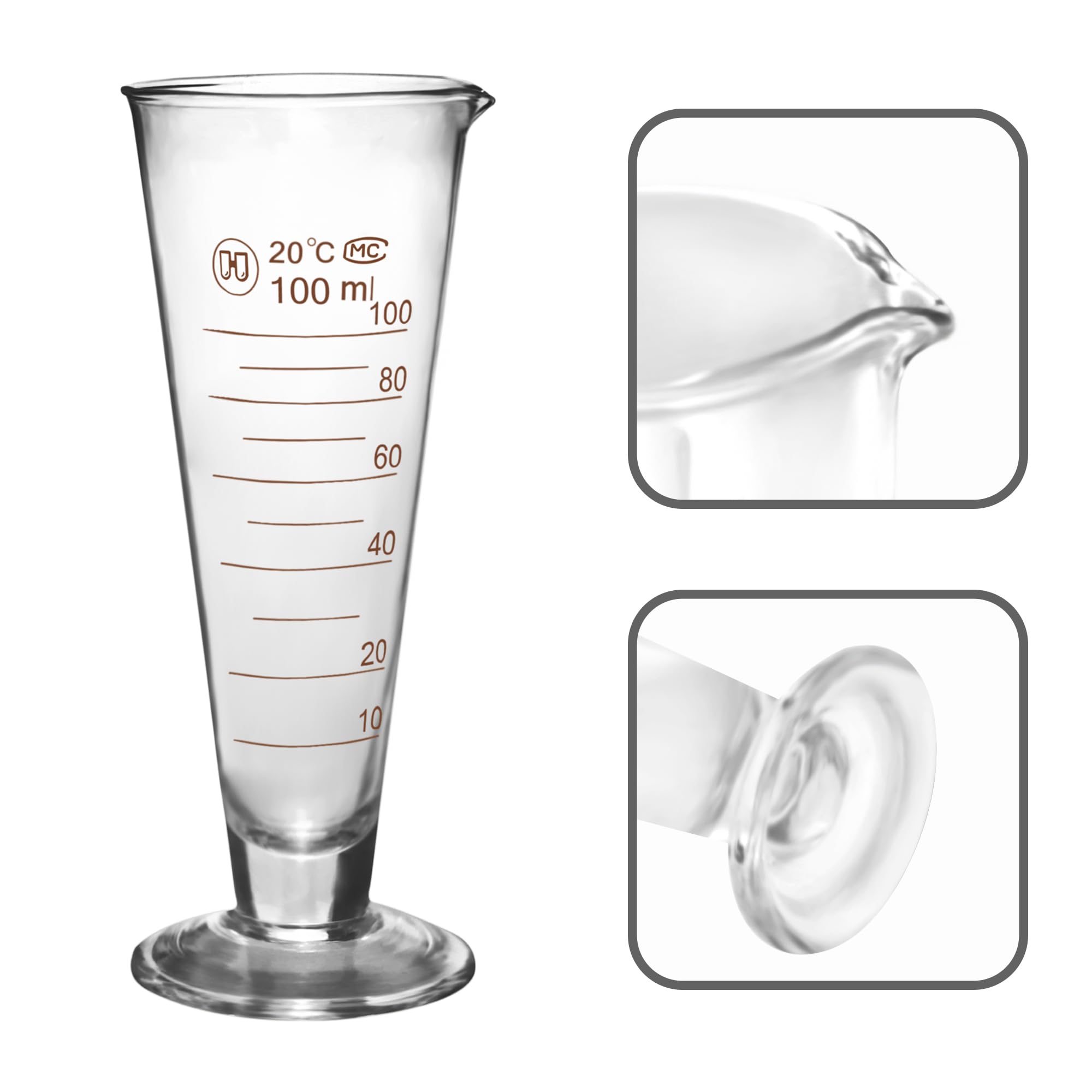 Professional Lab Graduated Measuring Cup with Spout 100ml Wide Mouth Glass Conical Beaker Thickened Borosilicate Beaker Heat Resistant (100ml) Transparent