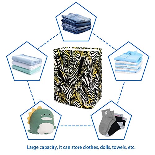 Animal Zebra Herd Yellow Black White Print Collapsible Laundry Hamper, 60L Waterproof Laundry Baskets Washing Bin Clothes Toys Storage for Dorm Bathroom Bedroom