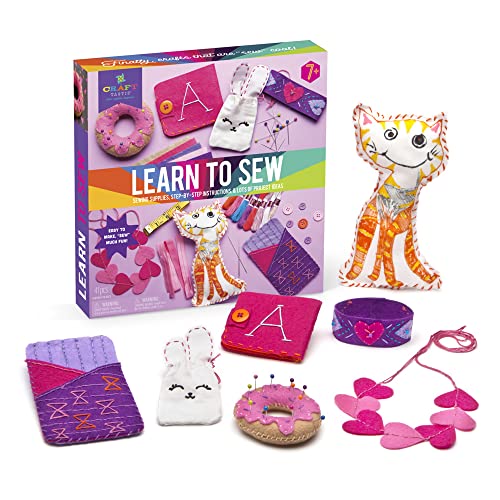 Craft-tastic Learn to Sew Kit β 7 Fun Projects and Reusable Materials to Teach Basic Sewing Stitches, Embroidery & More--Ages 7+