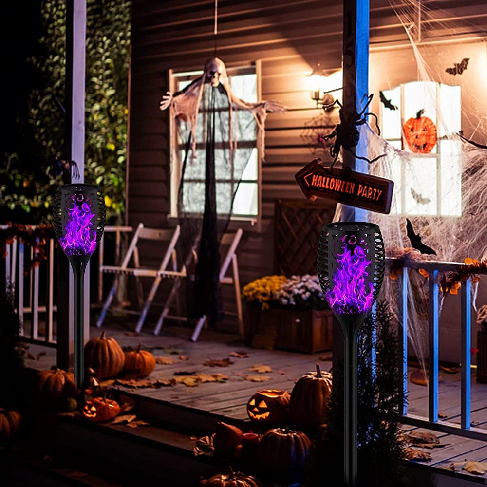 AOGFV Solar Light Outdoor 4 Pack Landscape Path Lights Outdoor Waterproof Decorations Lights with Purple Flickering Flame Outdoor Decor for Garden, Lane, Patio