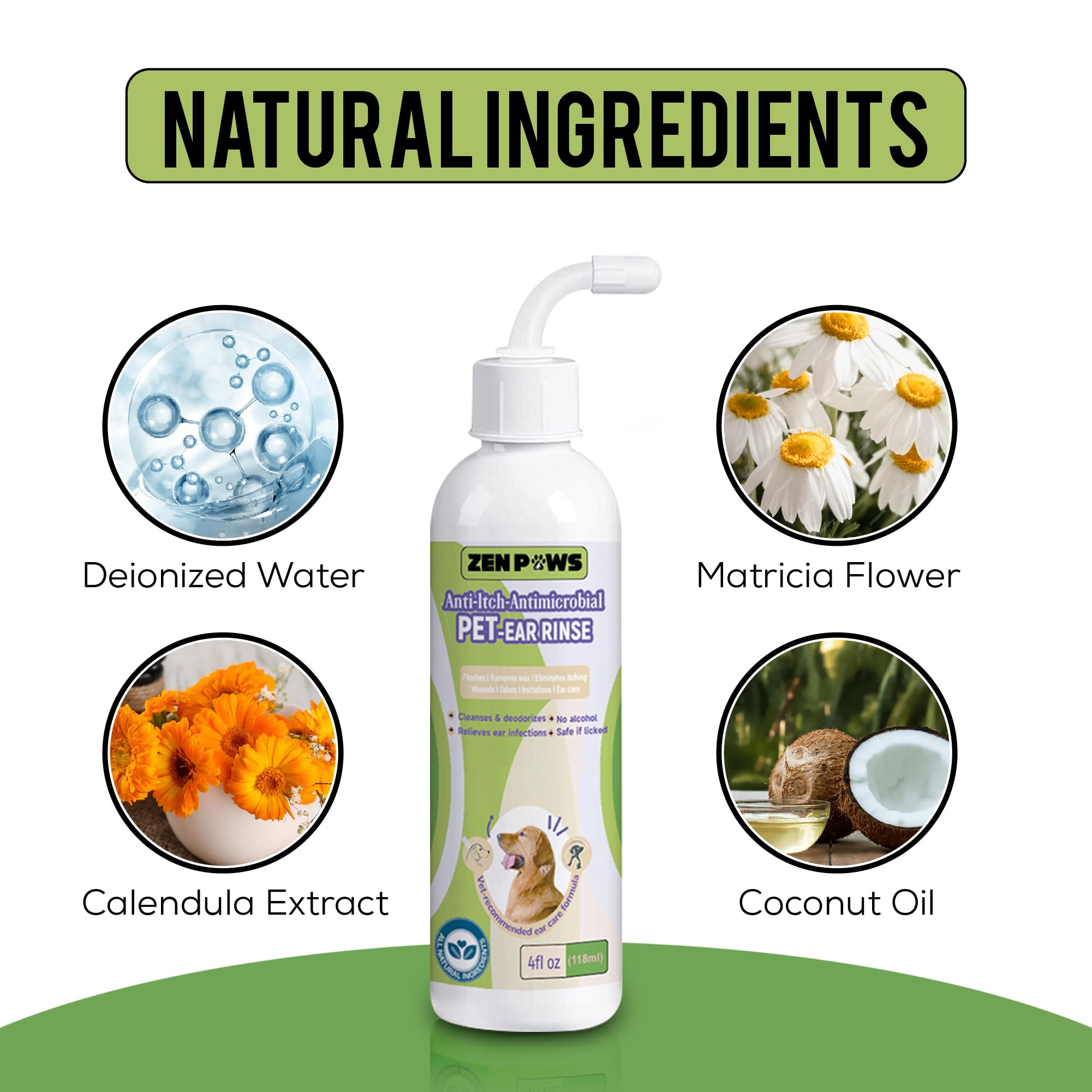 Zenpaws Dog and Cat Ear Cleaner Solution – Ear Drops - - Advanced Veterinary Recipe. Remove Wax and Build up and Relieve Itchiness - Alcohol-Free