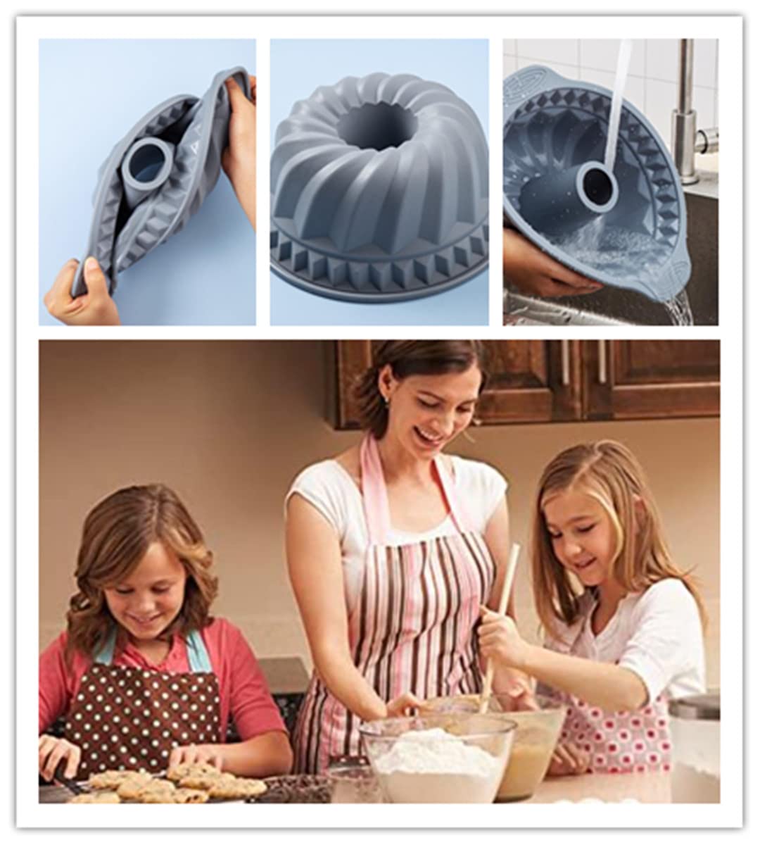 A person who loves life 10" Silicone Bundt Cake Pan, Non-Stick Silicone Bundt Pan with Handle, Home Baking DIY Cake Mold for Cake, Chocolate, Jelly, Bread, Gelatin (Nordic Grey)