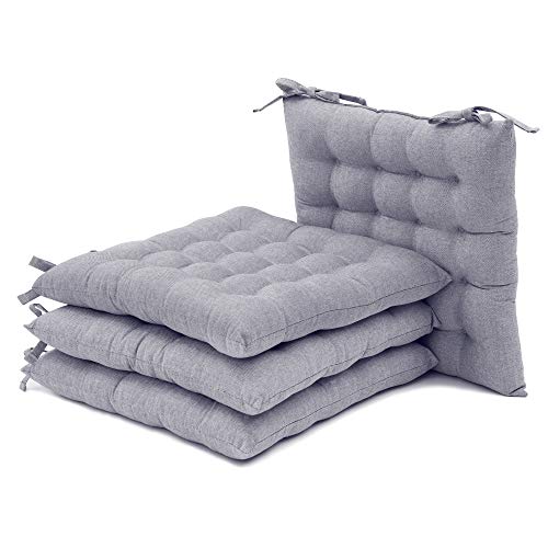 RECYCO Chair Cushions for Dining Chairs 4 Pack, Square Thick Chair Pads with Ties Non Slip, Soft and Comfortable Seat Cushion for Kitchen Dining Office Chair, 15.7" x 15.7", Gray