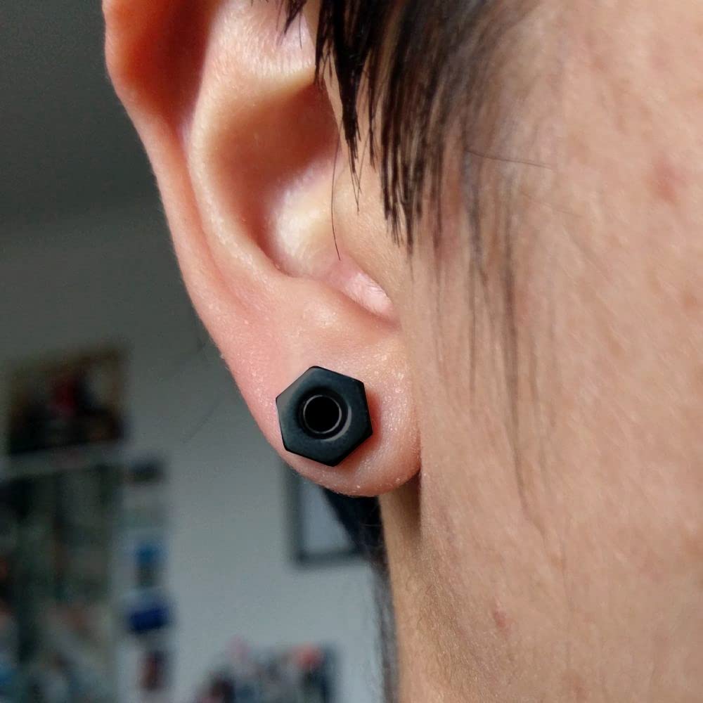 4 Gauge - 5MM Hexagon Black Anodized 316L Surgical Steel Flesh Tunnel - Sold by Piece