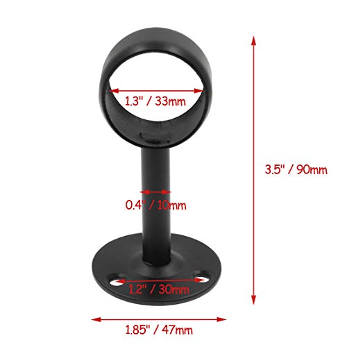 Seimneire 8pcs 1-1/4 Inch Shower Curtain Closet Rod Holder, Curtain Rod Ceiling-Mount Bracket Pipe Flange Socket Closet Pole End Supports Socket, Stainless Steel Flat Black