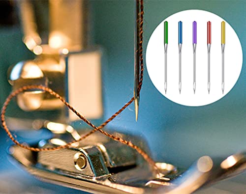 30 Pieces Sewing Machine Needles Universal Regular Point Machine Needles for Singer, Brother, Janome Home Sewing Machine with Size in HAX1 65/9, 75/11, 90/14, 100/16, 110/18 (5 Colors)