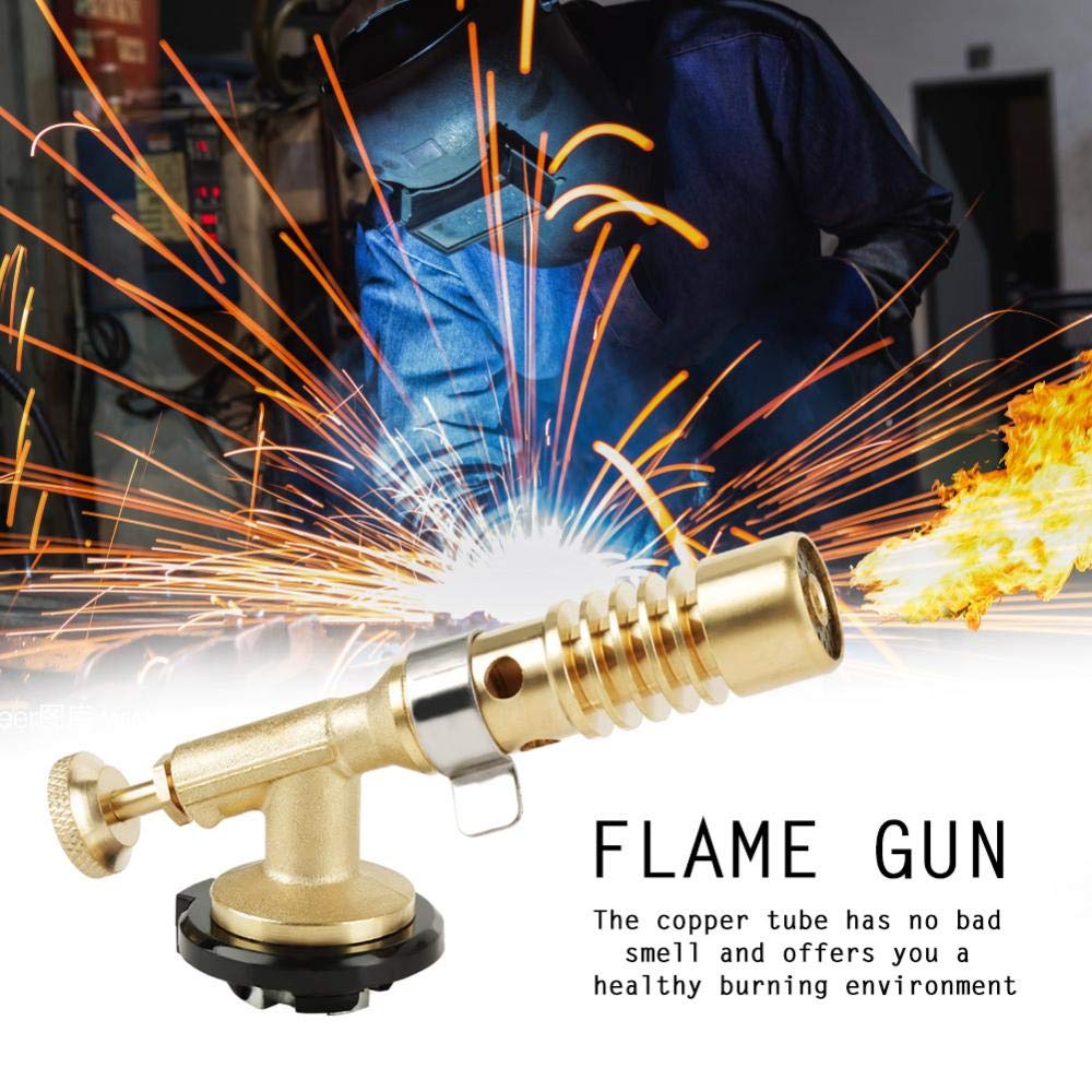 A sixx Flame Gun, Professional Portable Brass Kitchen Cooking Gas Butane Culinary Manual Torch Welding BBQ Flame Gun for Camping Home Culinary School