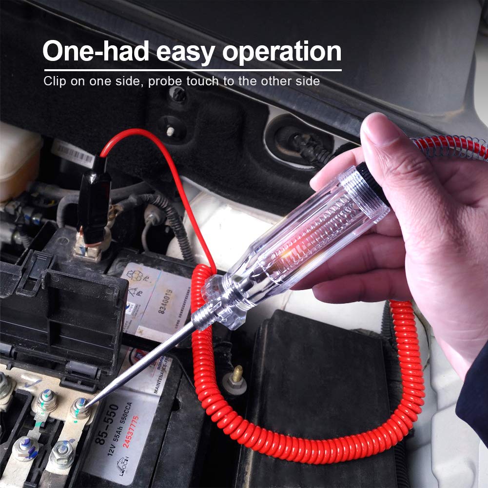 2PCS Heavy Duty Automotive Circuit Tester, Premium 6-24V Test Light with Extended Spring Test Leads & Sharp Piercing Probe, Circuit Voltage Tester with Replacement Indicator Light for Car/Vehicles