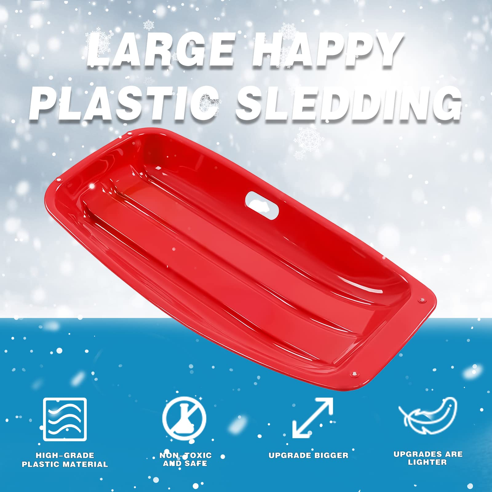 35“Plastic Snow Sled, Sleds for Kids and Adults with Handles (1-Pack)