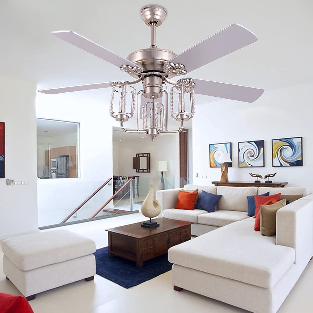 52Inch LED Vintage Ceiling Fan Classical Fan with 3 Lights Reversible Blades 3 Speed Ceiling Fan Mute Motor for Bedroom Living Room …
