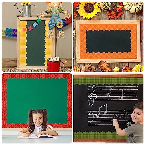 AnyDesign 79 FT Fall Autumn Plaid Bulletin Board Borders Self- Adhesive Orange Green Yellow Red Plaid Border Trim Thanksgiving Bulletin Board Decal Sticker for School Classroom Wall Whiteboard Decor