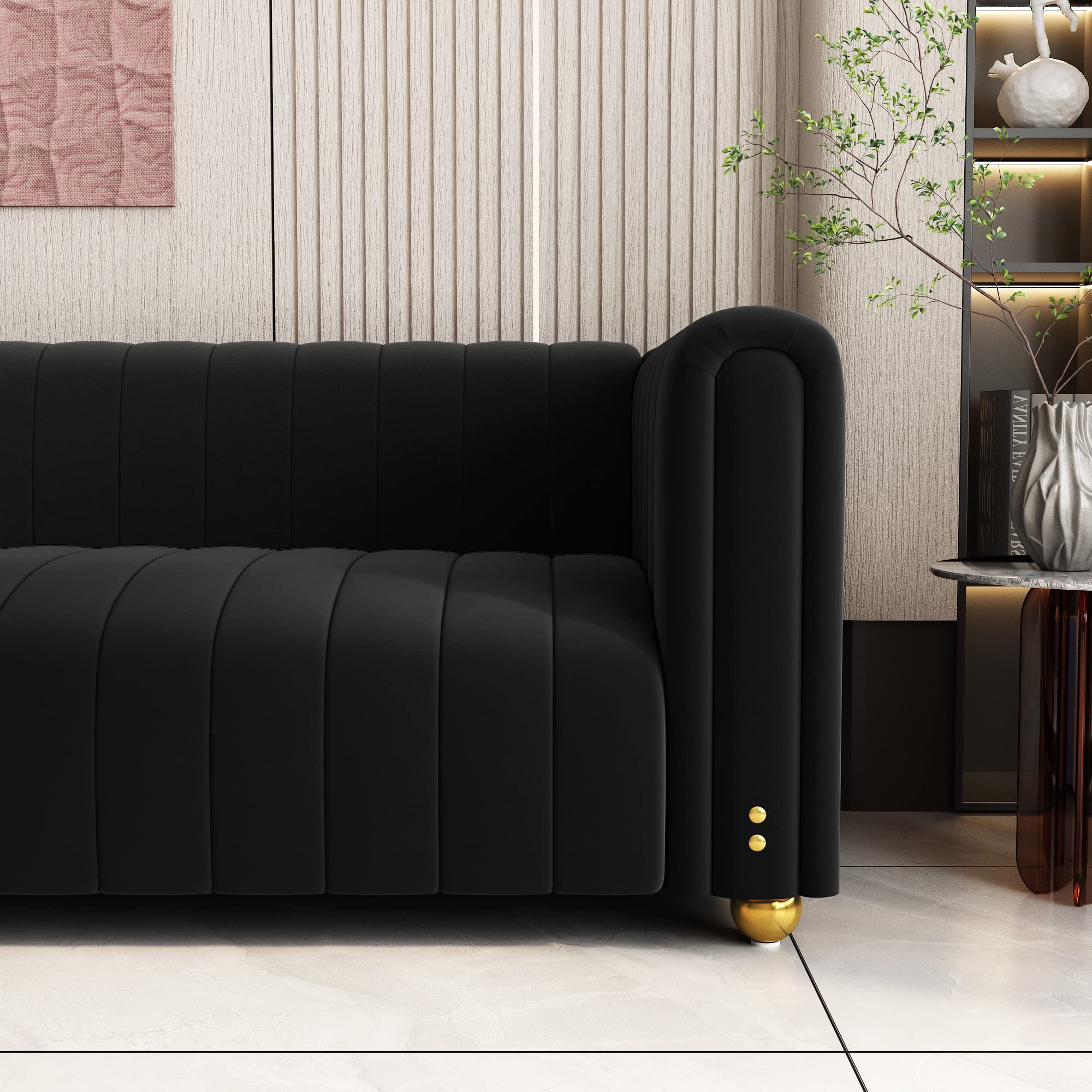 ANTTYBALE 81" W Tufted Velvet Couch,Modern Velvet Sofa with Round Handrails and Metal Ball Legs for Living Room,Office,Apartmen