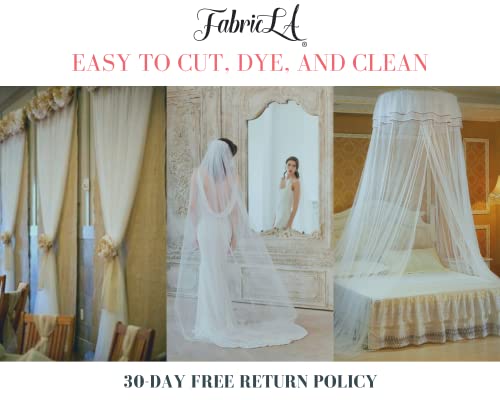 FabricLA 100% Nylon Tulle Mesh Fabric - Wedding Tulle Veil Fabric - 108" Wide (270 CM) Tulle Fabric Bolt of 50 Yard - Use as Wedding Gowns, Wedding Veils, Dresses, & Interior Design - Ivory